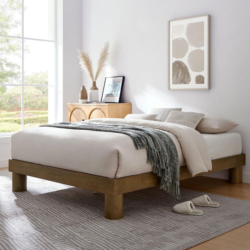 MODWAY Runa French Oak Brown Wood Frame Full Platform Bed MOD-7208-FRO ...