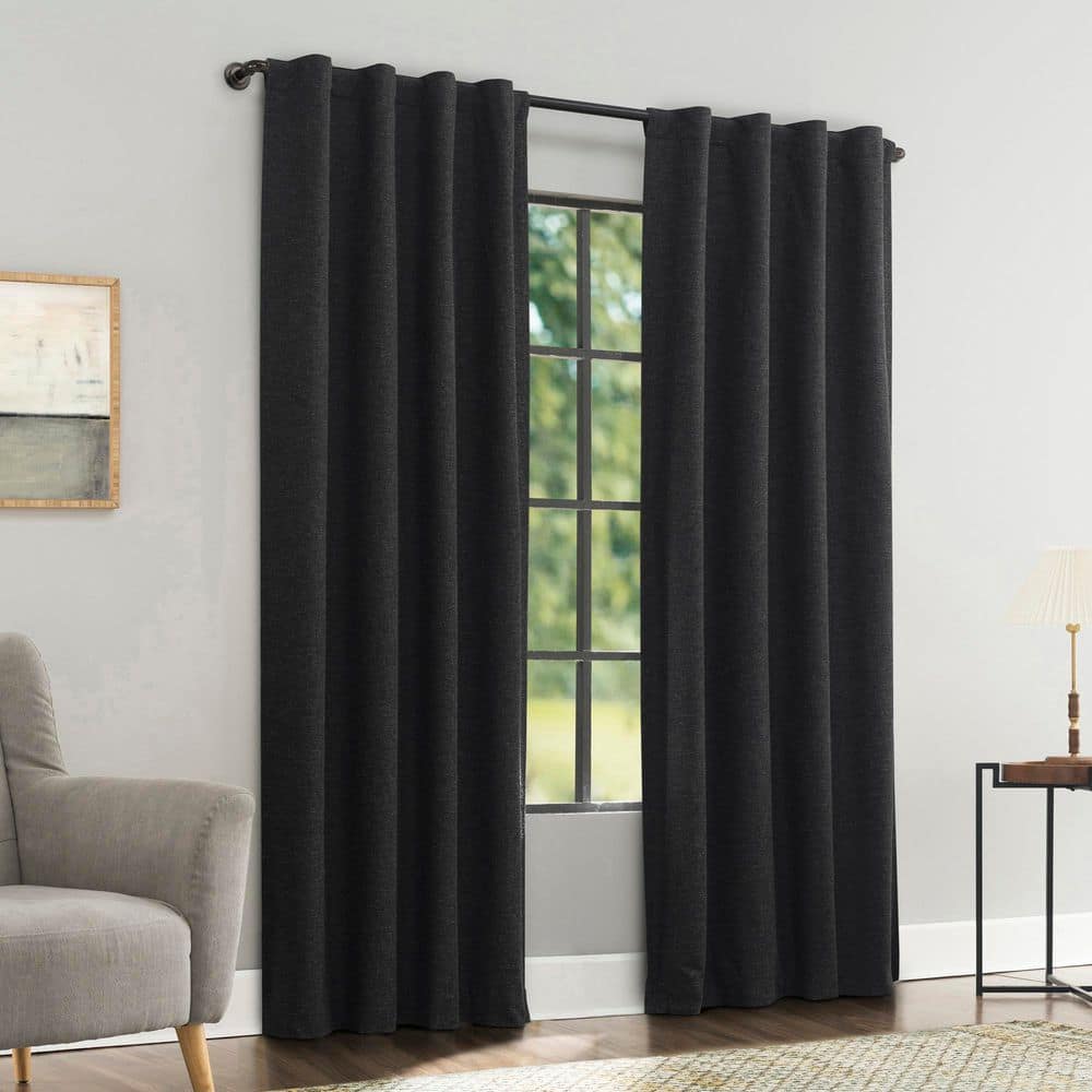 Sun Zero Treviso Black Polyester/Linen 40 in. W x 96 in. L Back Tab 100 ...