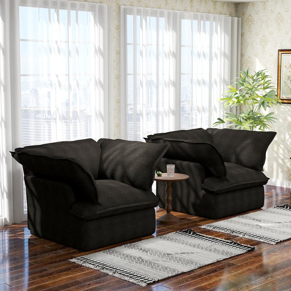 Magic Home Set of 2 Linen Accent Arm Chair with Cloud Overstuffed Deep ...