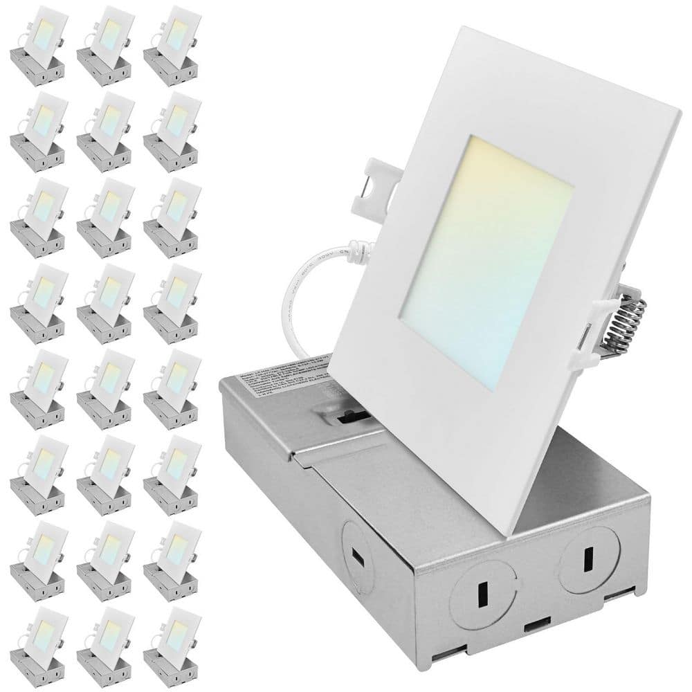 LUXRITE 4 in. Integrated LED Square Recessed Light Canless Spotlight 8 ...