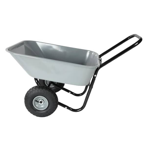 4 cu. ft. ABS + Steel Garden Cart, 2-wheeled barrow, 10 in. pneumatic wheels (gray) H ...