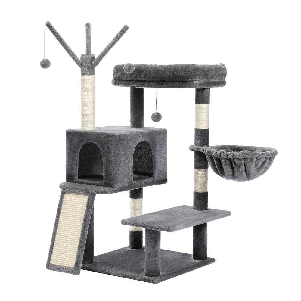 Foobrues 28.7 in. Grey Tiered Cat Station with Roomy Cat Litter JSY ...