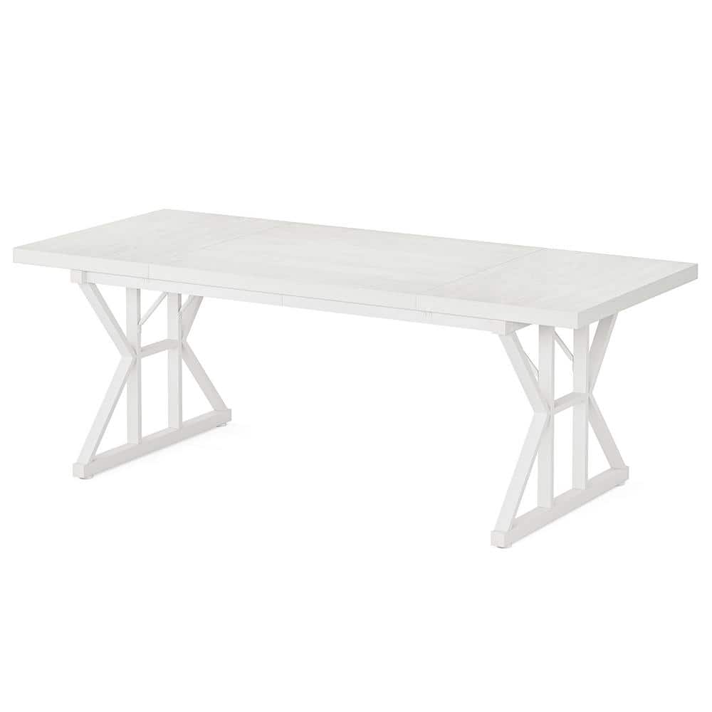 BYBLIGHT Roesler White Wood 70.86 in. W 4 Legs Long Dining Table Seats ...