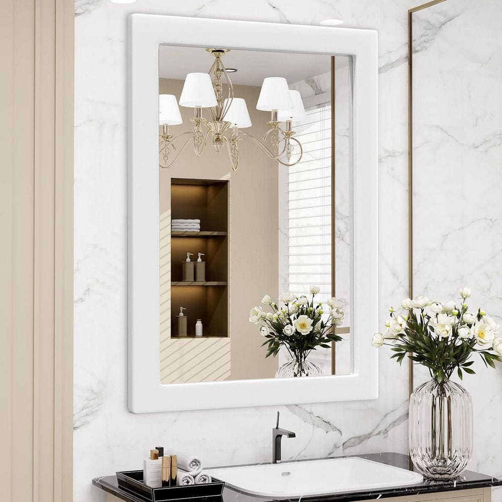 LuxHomez 24 in. W x 36 in. H Classic White Rectangular Wood Frame ...