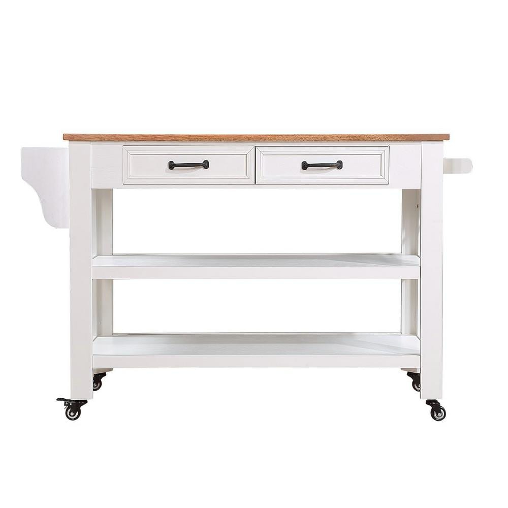 White Wood Kitchen Cart with Spice Rack, Drawer and Wheels, Kitchen ...