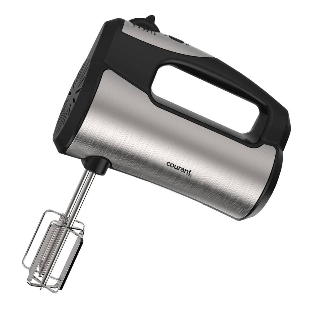 Courant 250-Watt 5-Speed Hand Mixer with Storage Stand for Mixer, Beaters and Hooks - Stainless ...