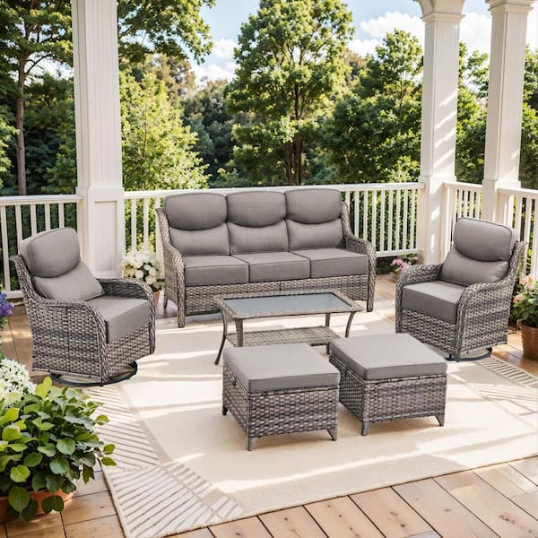 Bellefurn NovaSwivel Gray 6-Piece Patio Conversation Set Outdoor Sectional Sofa With 6 in. Thick ...