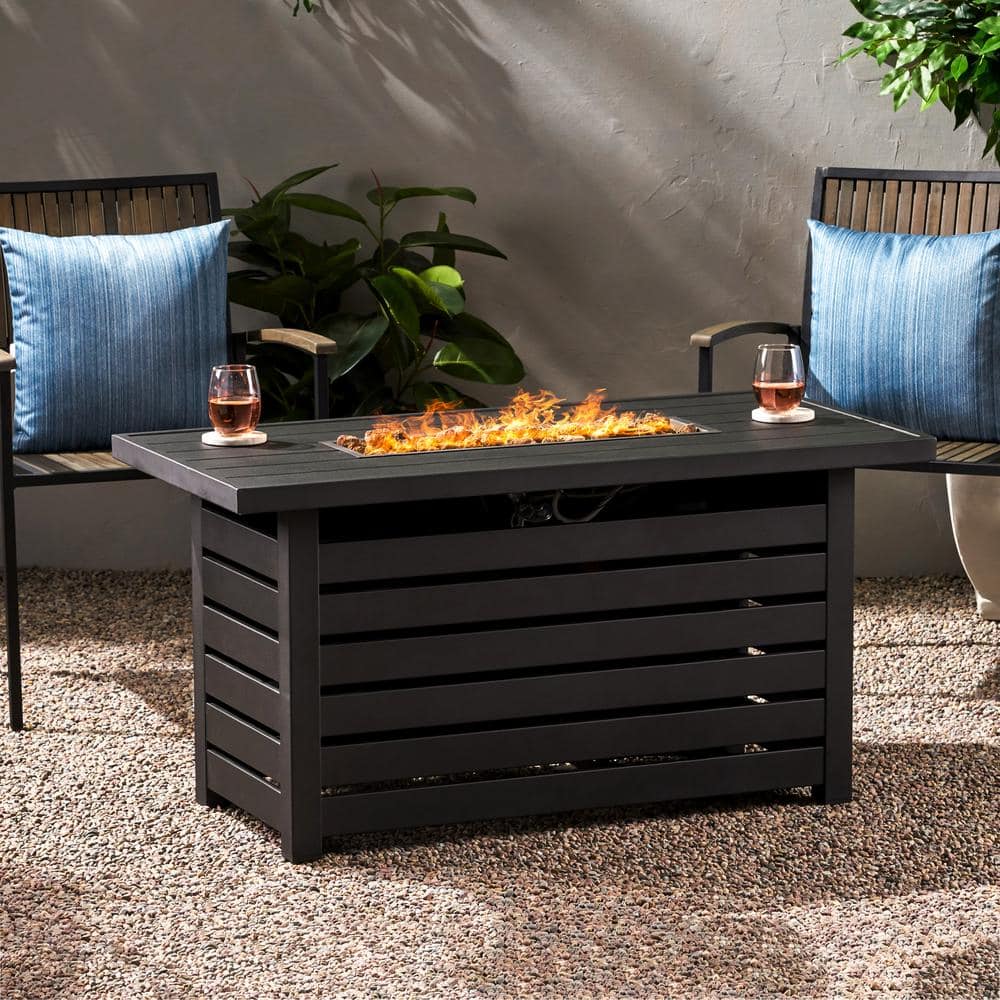 ToolCat 47 in. 30,000-BTU Rectangular Steel Outdoor Patio Fire Pit Table in Black NGG-32-GFP ...