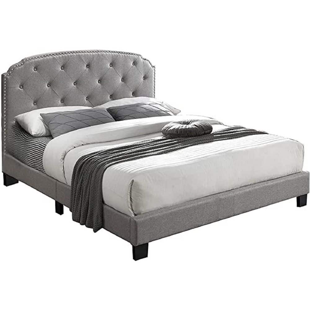 SIMPLE RELAX Button Tufting Design Full Platform Bed in Light Grey ...