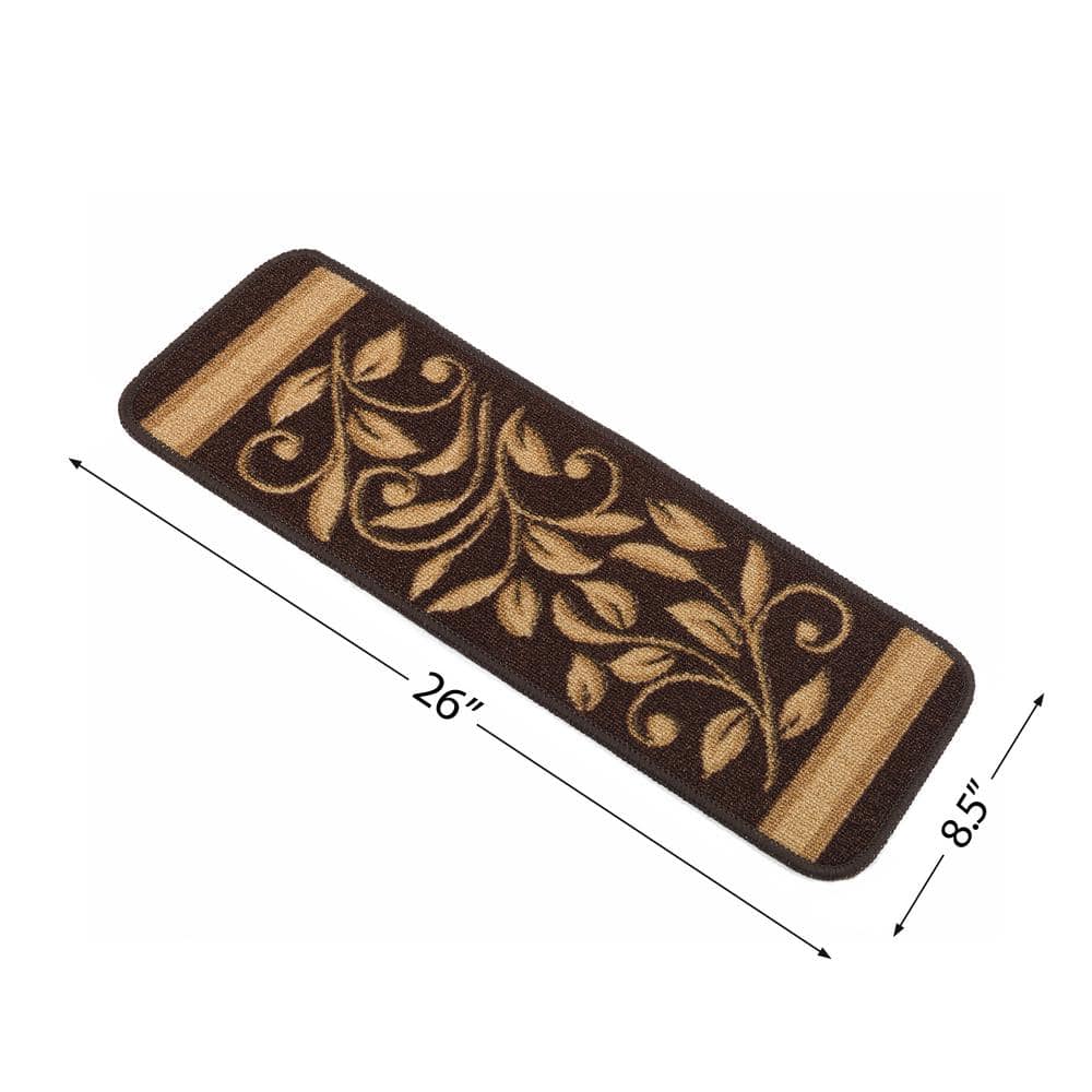 Beverly Rug Diego Brown 8.5 in. x 26 in. Floral Non-Slip Stair Tread ...