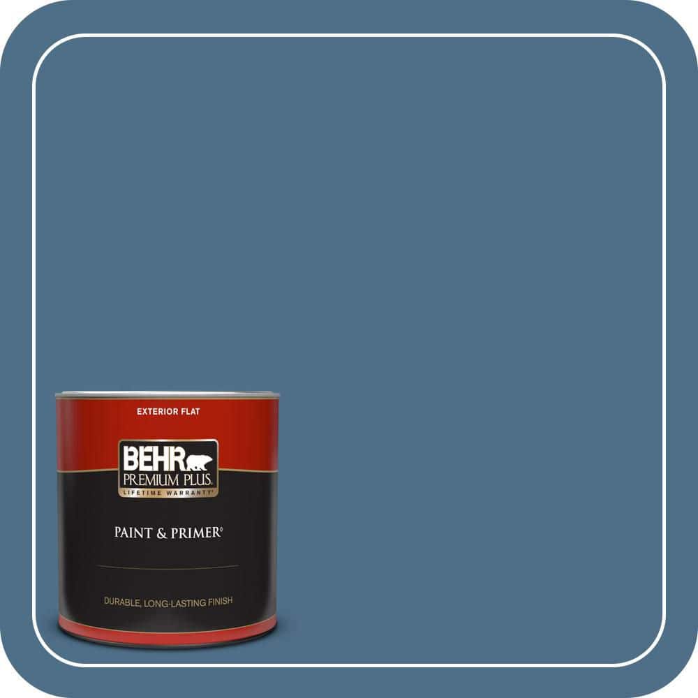 BEHR PREMIUM PLUS 1 qt. #570D-6 Neptune Blue Flat Exterior Paint ...