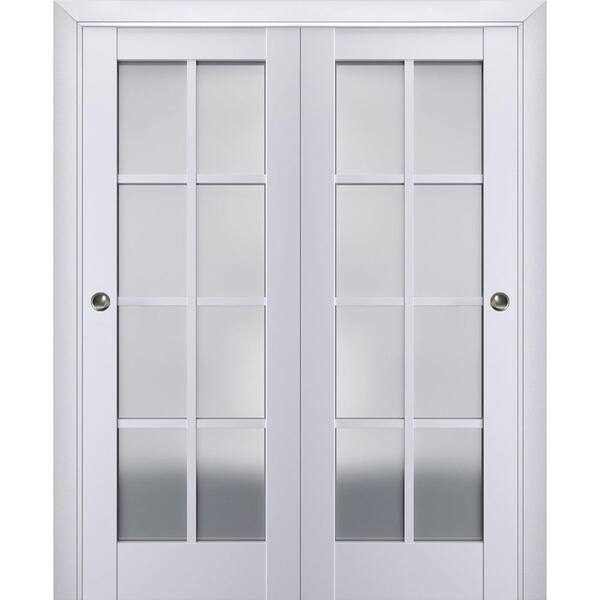 Sartodoors 72 in. x 96 in. 2 Panel White Finished Solid Wood Sliding ...