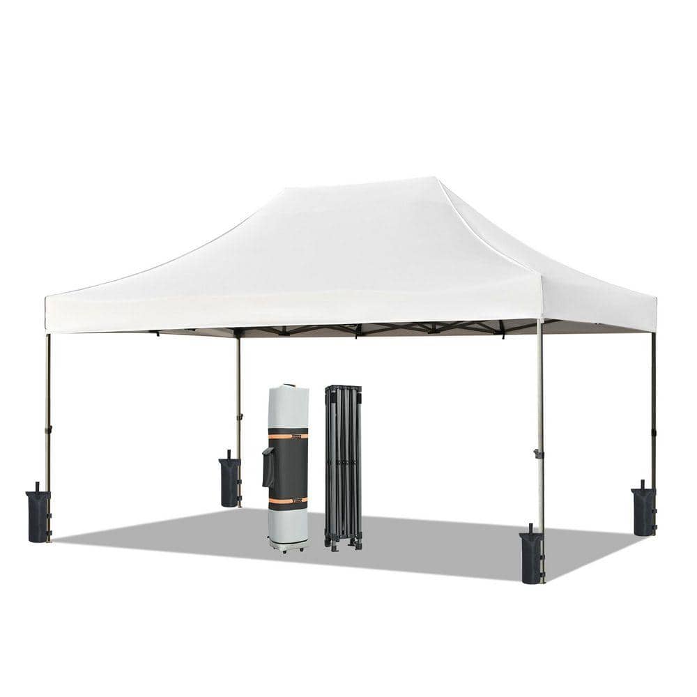 Zeus & Ruta 10 ft. x 15 ft. White Pop Up Canopy with 4-Sidewalls and ...