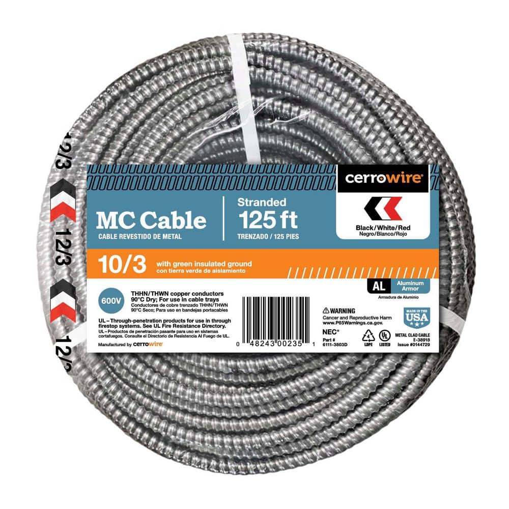 Cerrowire 125 ft. 10/3 Stranded Copper MC (Metal Clad) Aluminum Armor ...