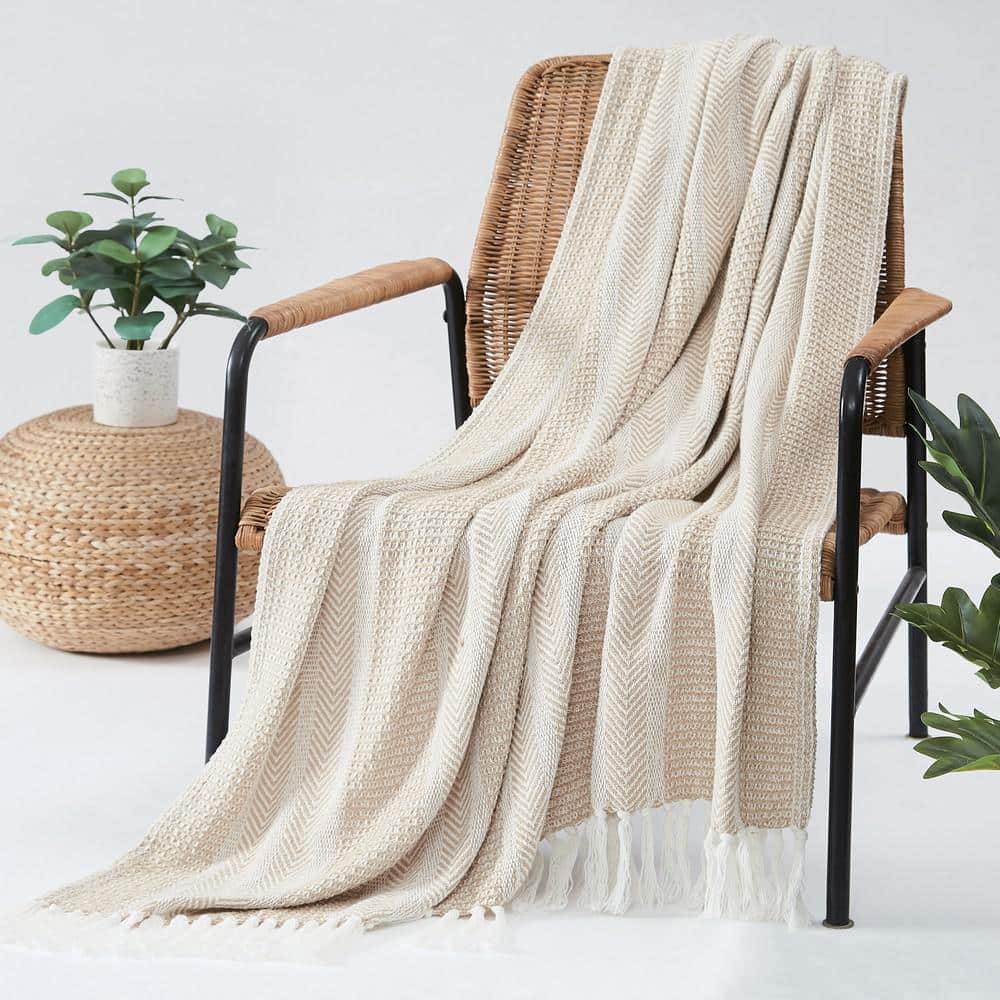 Oceanfront Resort Textured Stripe Polyester Sand 50 x 60 Throw TH6131SA ...