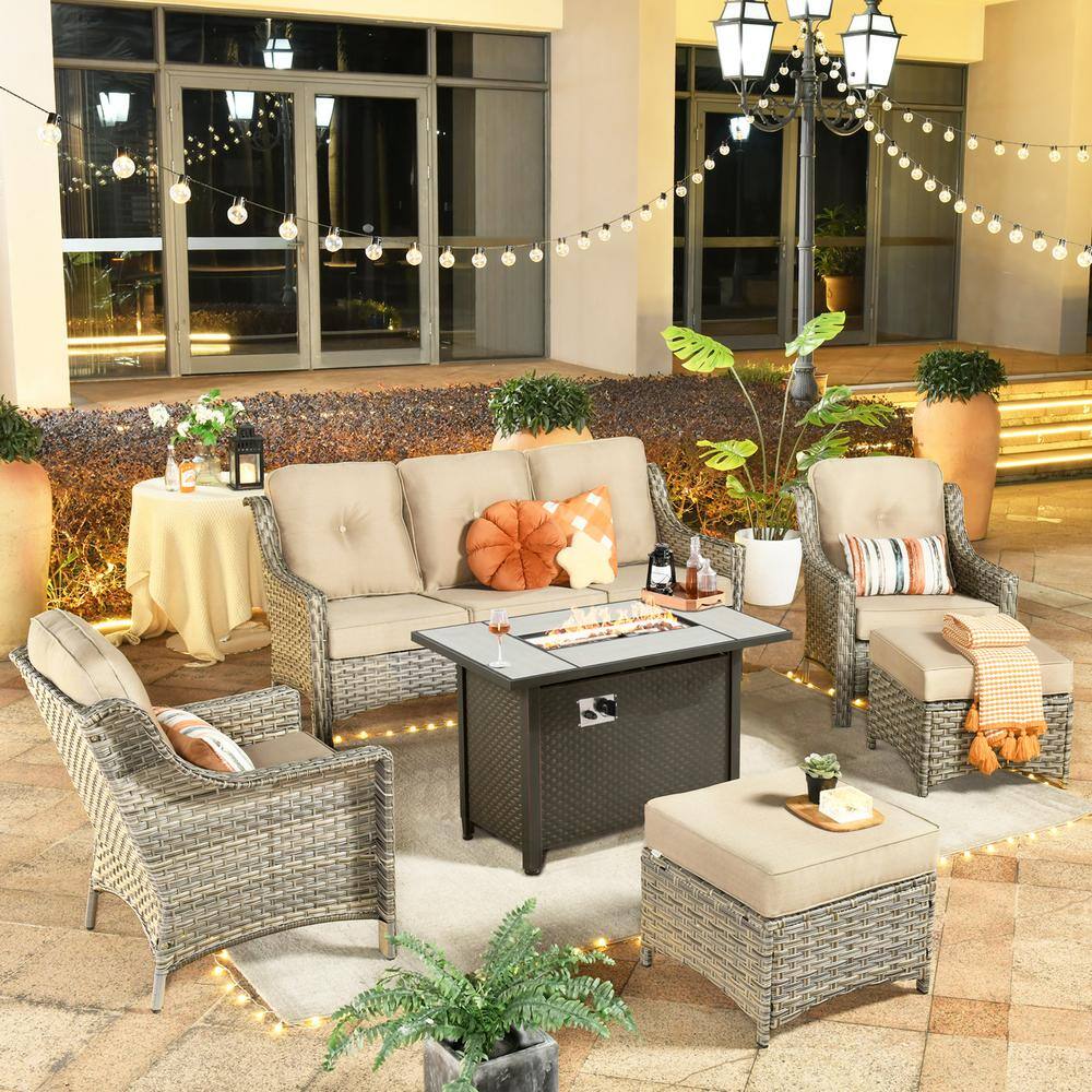 Toject Eureka 6-piece Modern Wicker Outdoor Patio Conversation Sofa ...