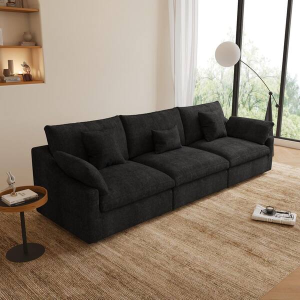 Magic Home 119 in. Square Arm Plush Linen Modular 3-Piece Love Couch ...