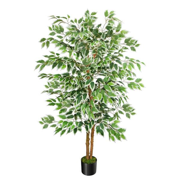 5 ft. Artificial Ficus Tree with Natural Trunk and Dried Moss-Indoor ...