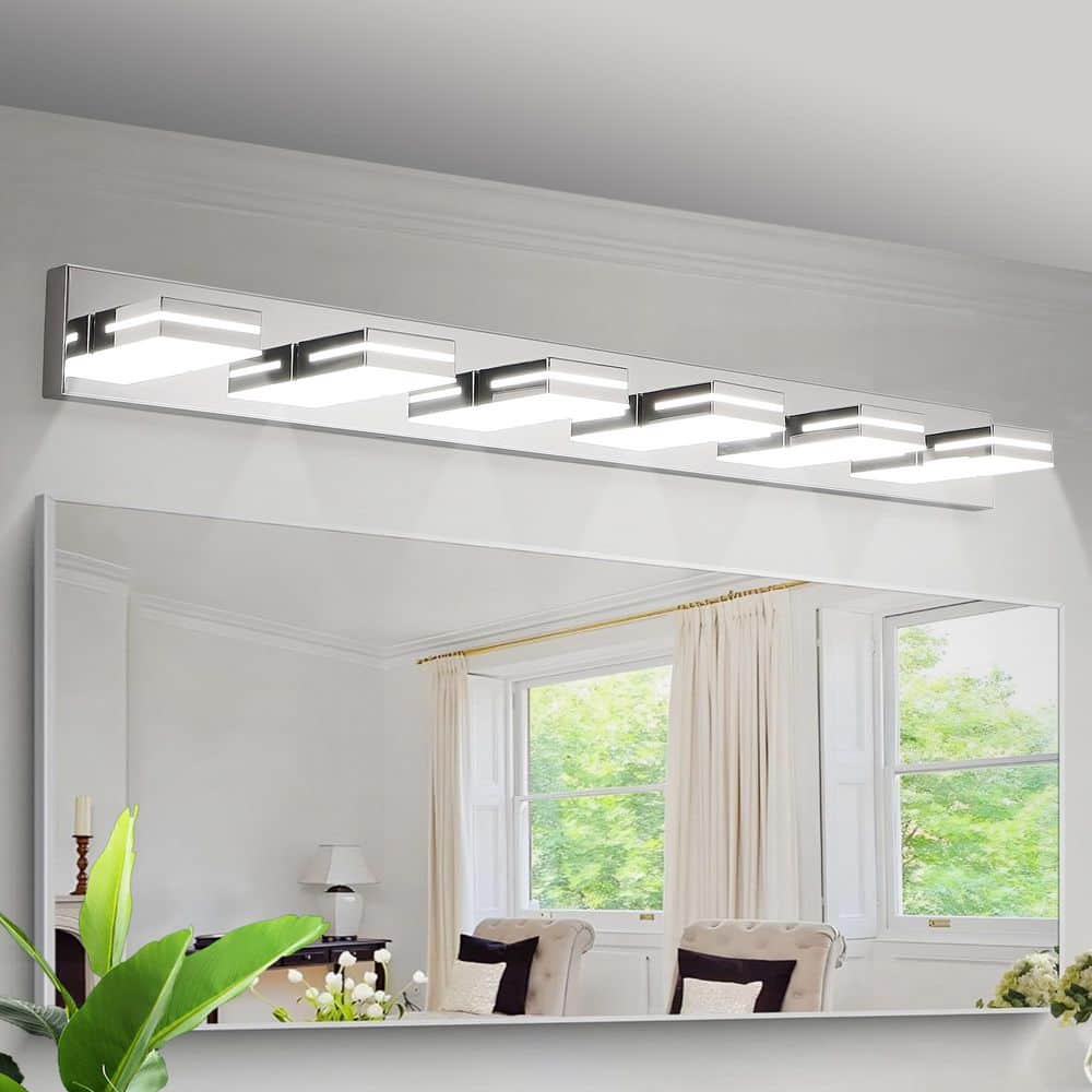 FIRHOT 47.2 in. 6-Light Chrome Integrated LED Vanity Light Bar with ...