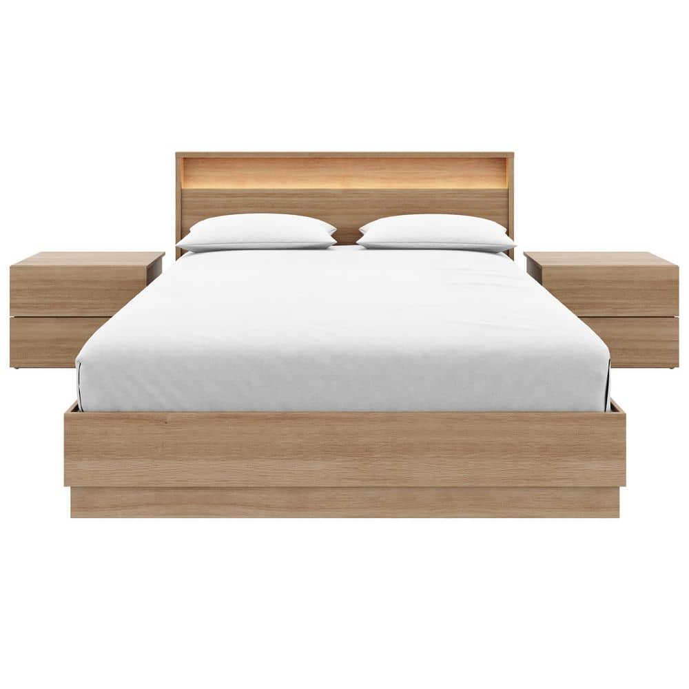 Nexera Hudson 4-Piece Brown Oak Wood Composite Queen Size Bedroom Set ...