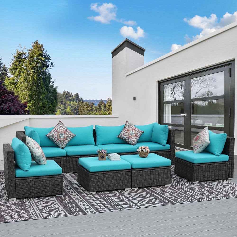8-Pieces Gray Wicker Outdoor Sectionals Patio Furniture Set ...