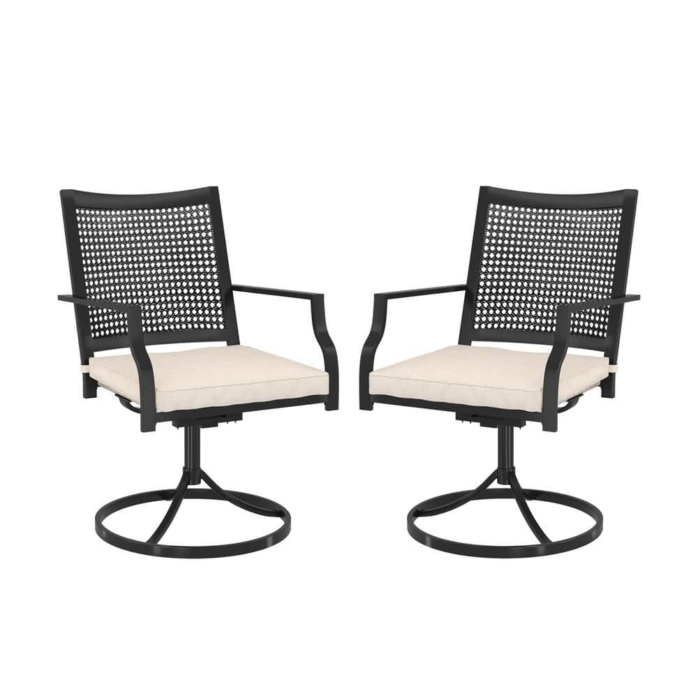 Black Steel Textilene Outdoor Dining Chair 360-Degree Swivel Chair with ...