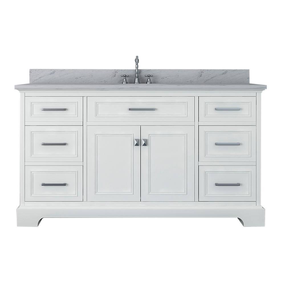 Home Elements Laxton 61 in. W x 34 in. H Bath Vanity in White with ...
