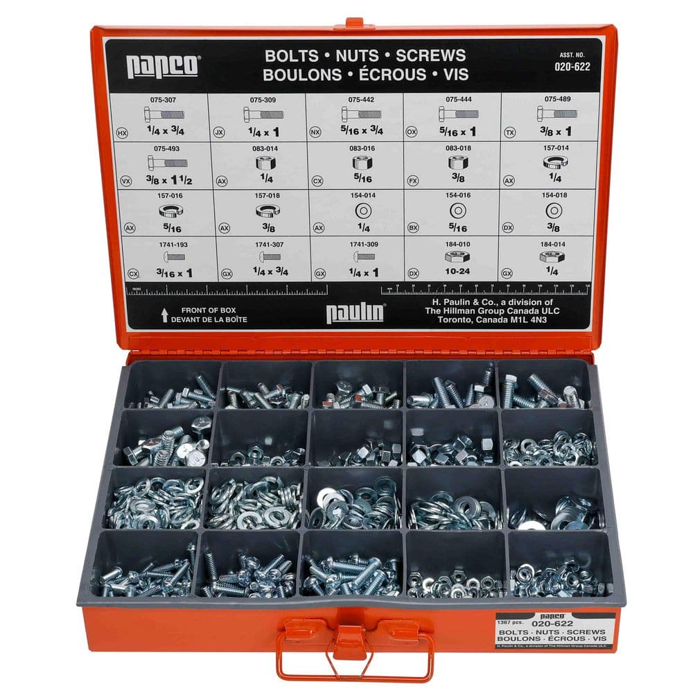 Steel Bolt, Nut, Washer Assorted Master Pro Kit (1512-Pieces) 020-622 ...