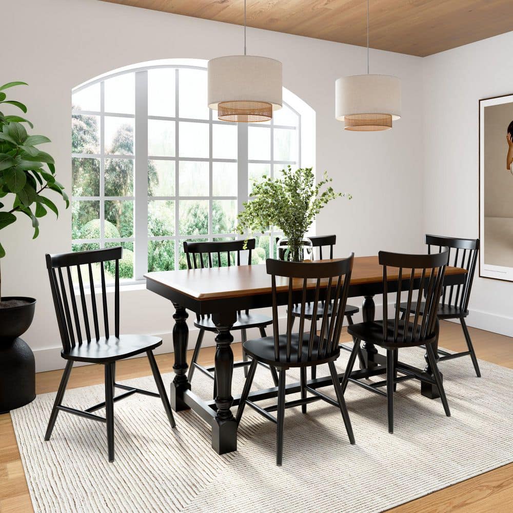 Bush Furniture Sterling Squire Trestle Dining Table with 6 High Back ...