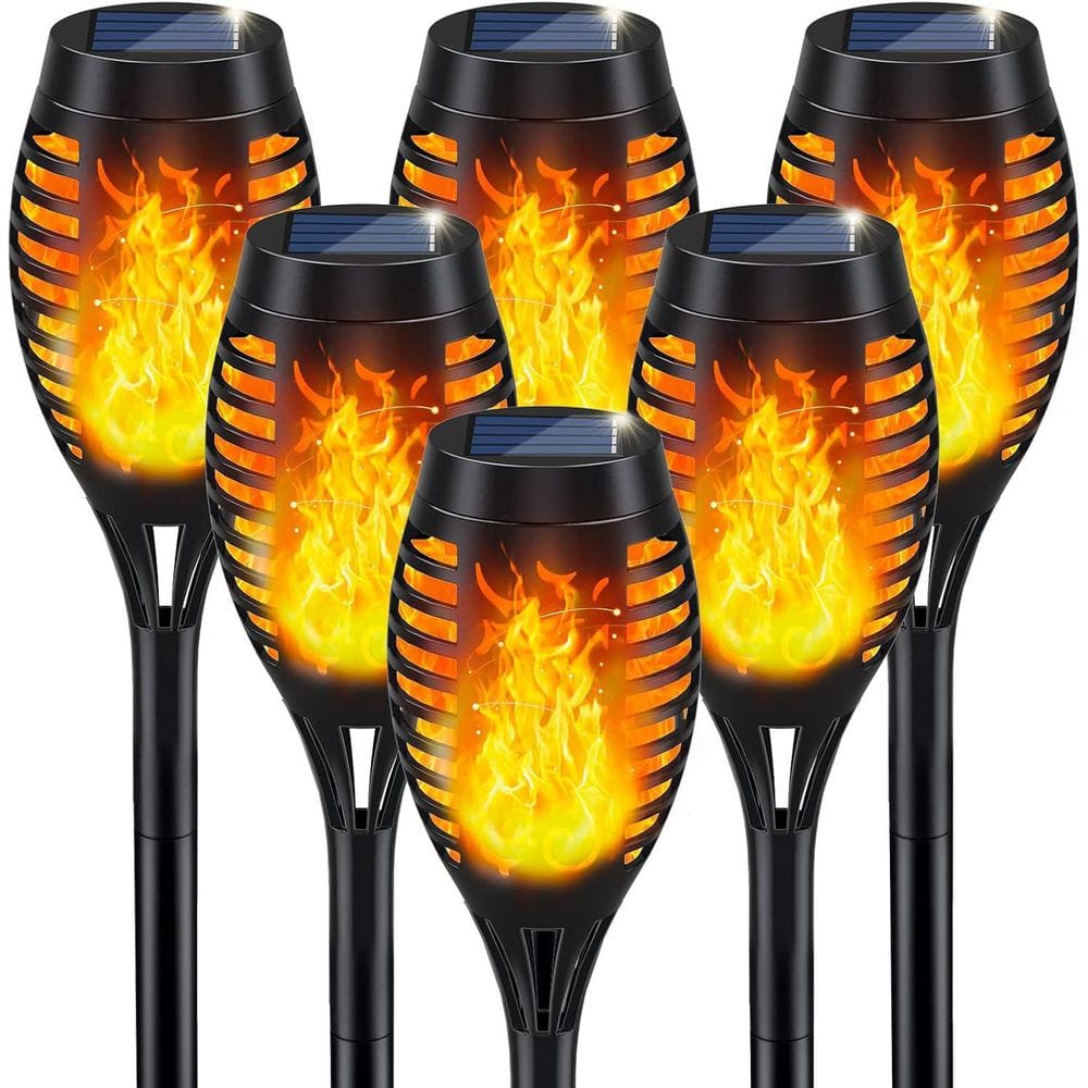 OGETFUUR Solar Torches Light with Flickering Flame for Outdoor Decor ...