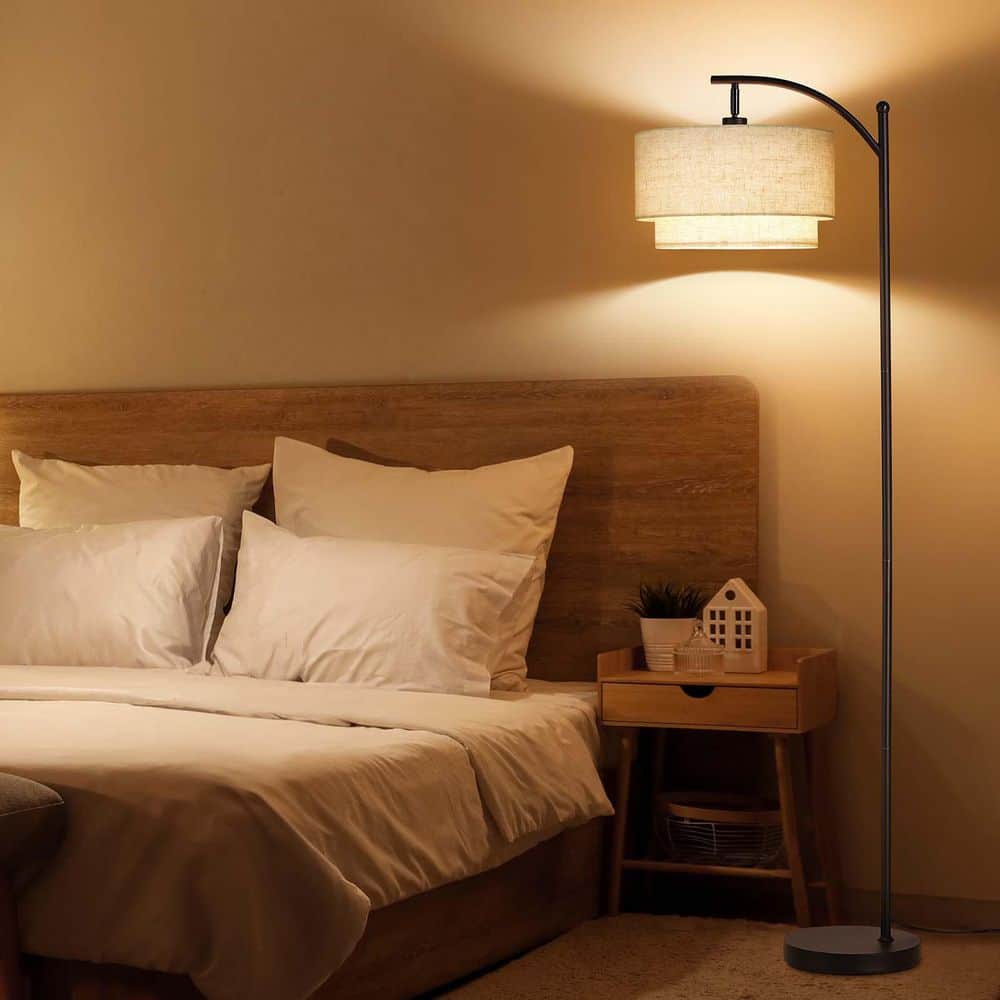SUNMORY 63 in. Black Arc Floor Lamp for Living Room with 12W LED Bulb ...