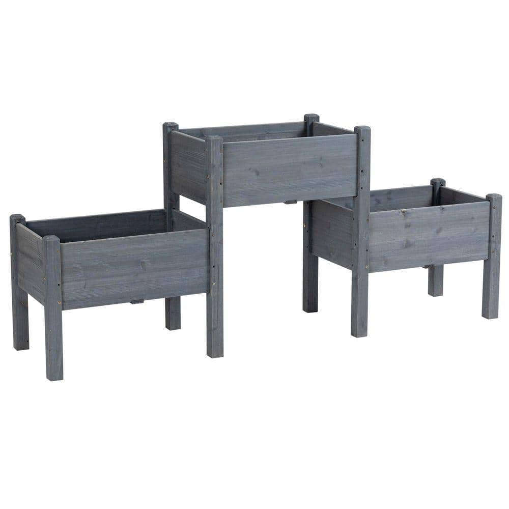 Huluwat Raised Garden Bed with 3 Planter Boxes, Elevated Wooden Stand ...