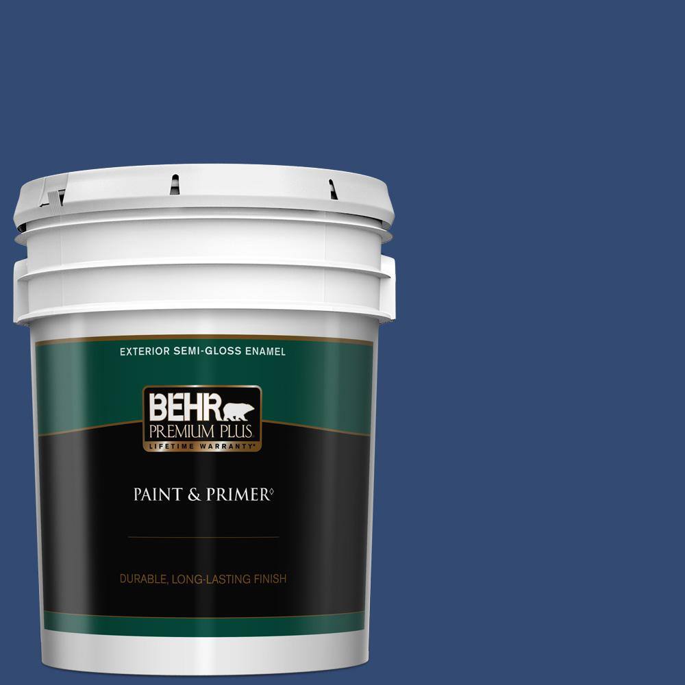 BEHR PREMIUM PLUS 5 gal. #S-H-580 Navy Blue Semi-Gloss Enamel Exterior ...