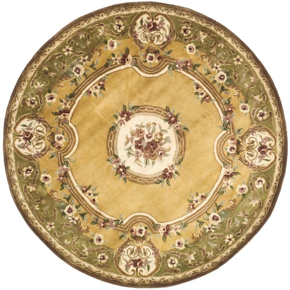 SAFAVIEH Classic Light Gold/Green 4 ft. x 4 ft. Round Border Area Rug ...