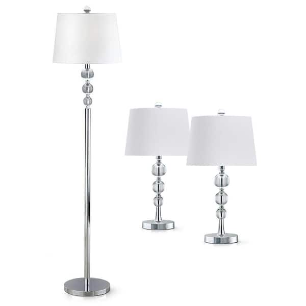 HomeGlam Taranto 61 in. H Chrome Crystal Balls Table and Floor Lamps (3 ...