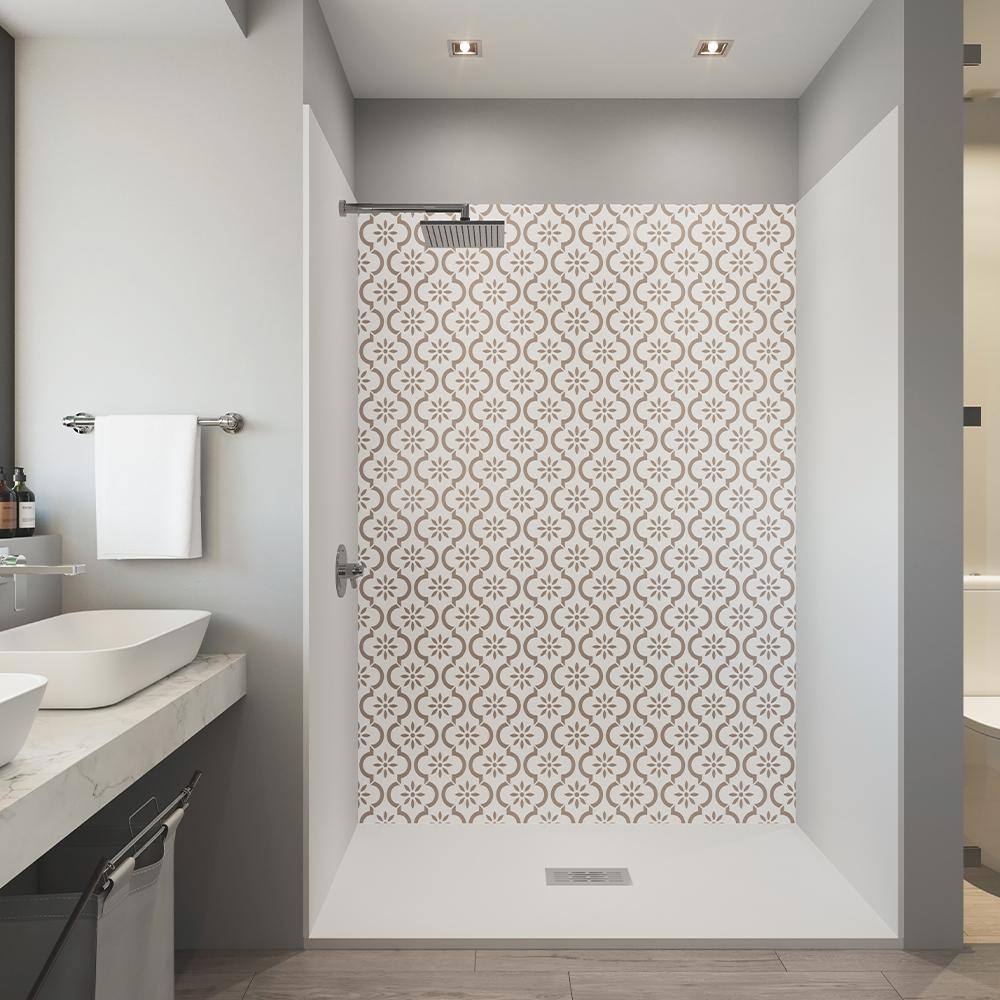 CASTICO Floral Beige 32 in. x 60 in. x 84 in. Solid Composite Stone ...