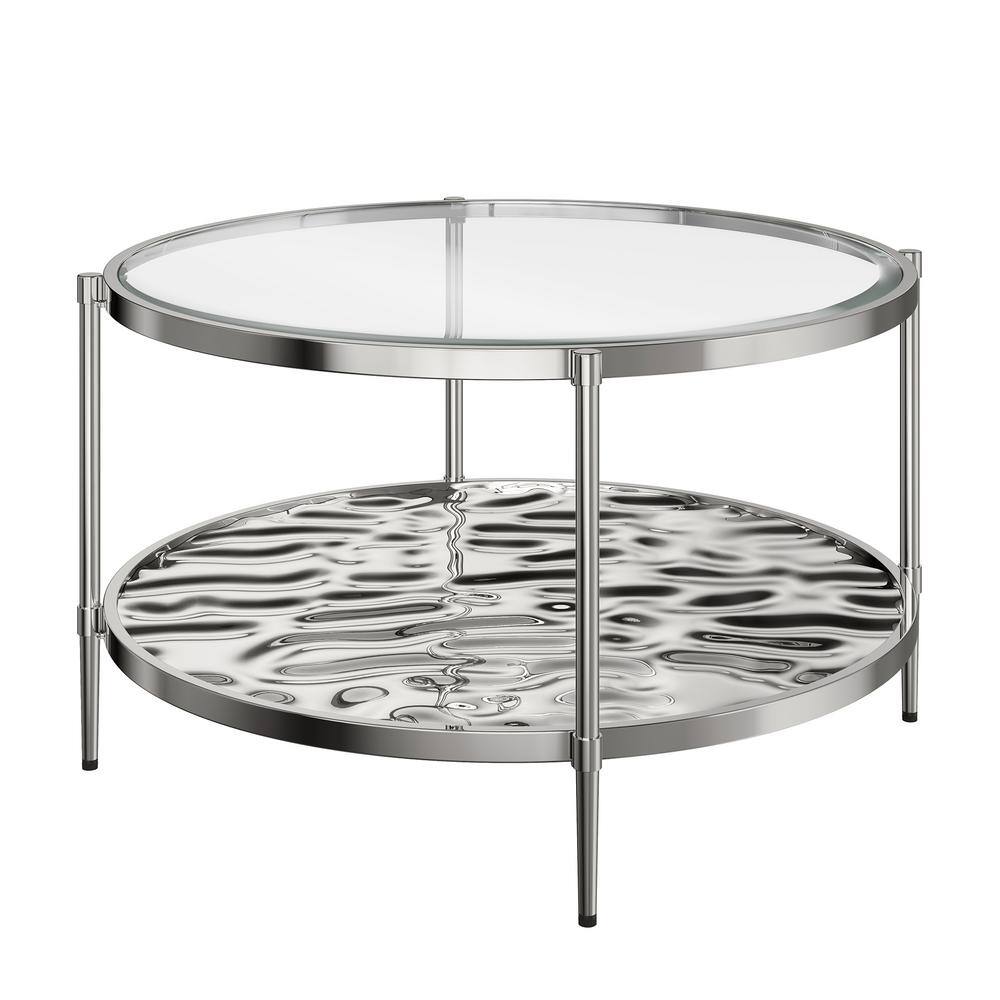 Clihome 31.5 in. Silver Round Glass Top End Table Stainless Steel Frame ...