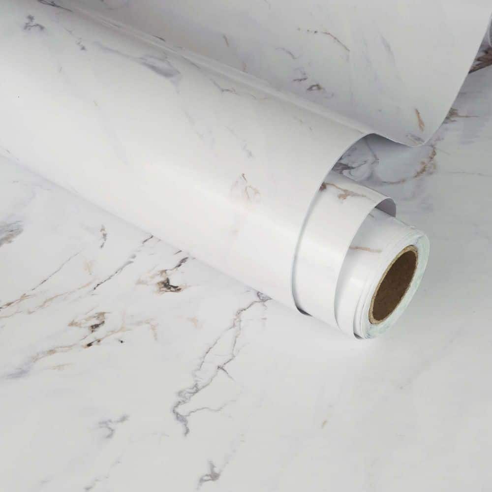 TUKTUK White Marble Peel and Stick Wallpaper Roll Vinyl Waterproof and ...