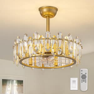 WDETR 20 in. Indoor Gold Crystal Cage Ceiling Fans with Lights and ...