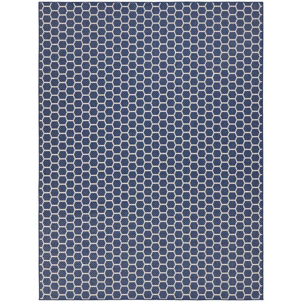 Nourison Reversible Indoor Outdoor Navy 10 ft. x 14 ft. Honeycomb ...