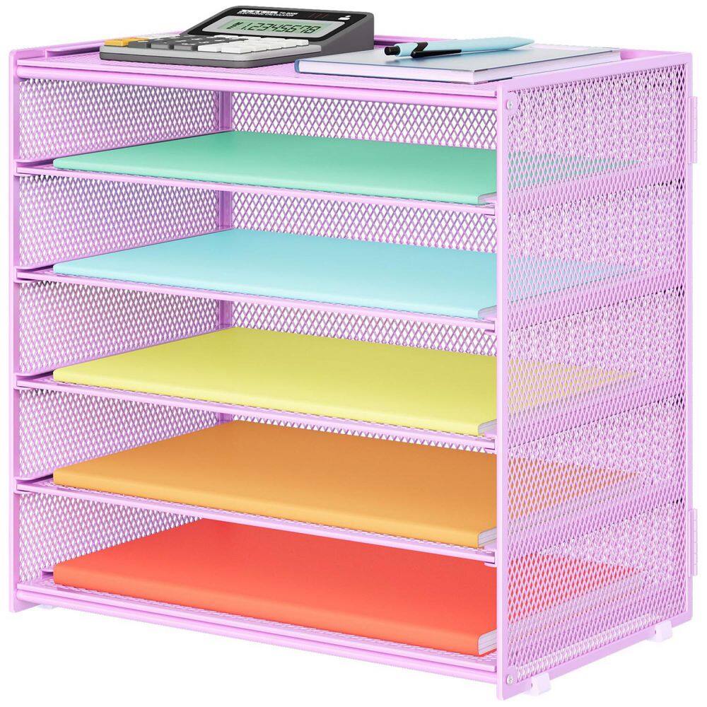 12.5 in x 13.25 in Purple Metal Paper Organizer Storage 6 Tier Letter ...