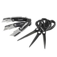 Husky Titanium Scissor Set and 3PK Folding Lock Back Utility Knife