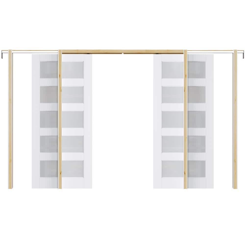 ARK DESIGN 72 in. x 80 in. 5-Lite Frosted Glass White Primed Wood ...