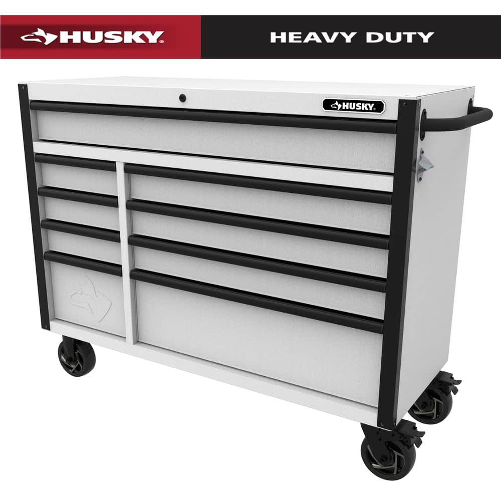 Husky Heavy-Duty 52 in. 9-Drawer Matte White Rolling Tool Cabinet ...