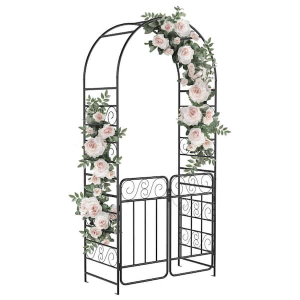 FAWEY TRED INC 86.6 in. Garden Arch Arbor with Gate, Heavy-Duty Metal ...