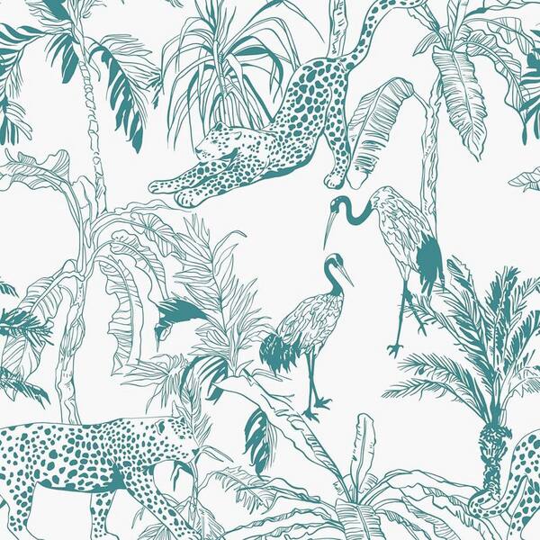 Blue and White Jungle Animal Contact Paper Peel and Stick Wallpaper ...
