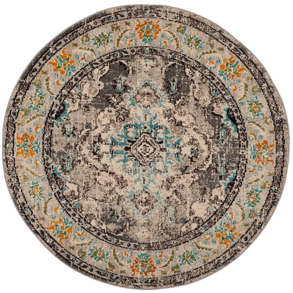 SAFAVIEH Monaco Doormat 3 ft. x 3 ft. Gray/Light Blue Round Border Area ...