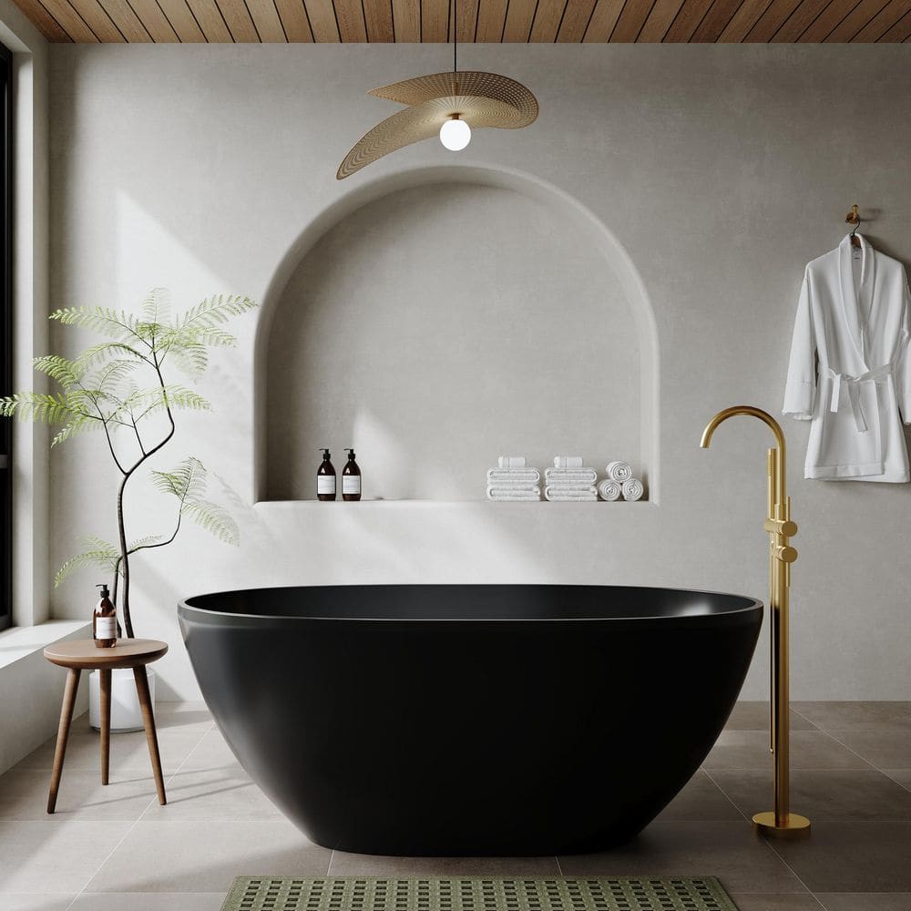ANGELES HOME 55 in. x 29.5 in. Stone Resin Solid Surface Freestanding ...