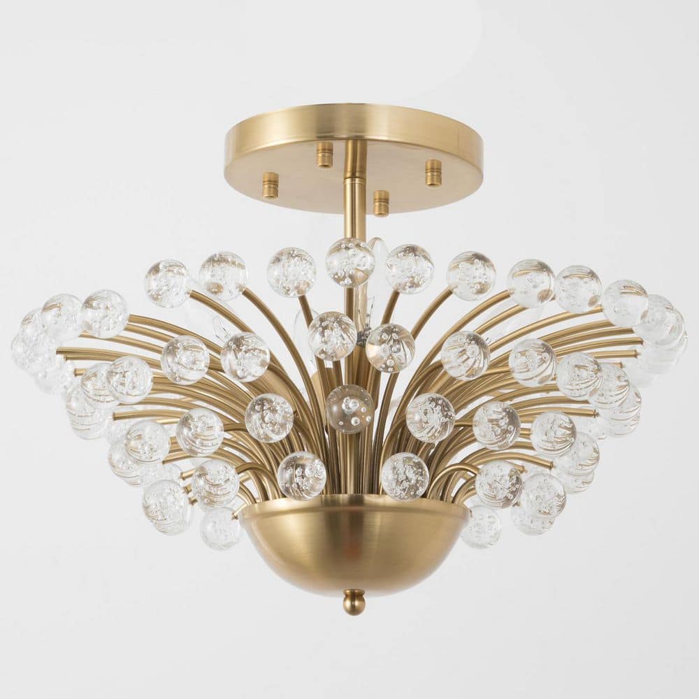 Maxax Portland 4-Light Gold 17.3 in. Semi Flush Mount With Crystal ...