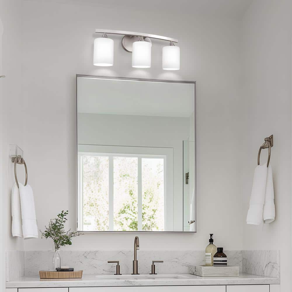 YANSUN 22 in. 3-Light Nickel Modern Cylinder Vanity Light for Bathroom ...
